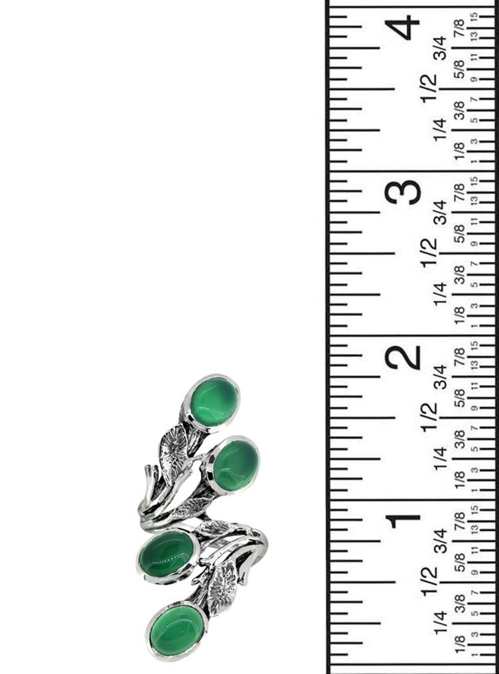 YoTreasure Green Onyx Solid Sterling Silver Innovative Leaf Vine Ring