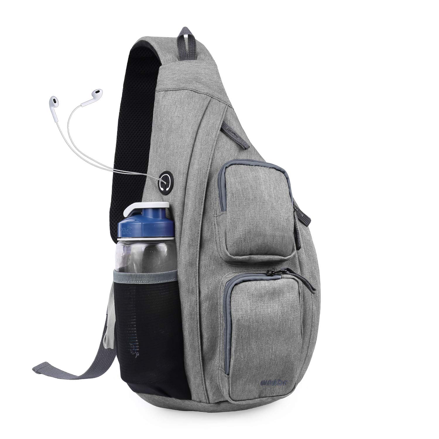 WANDF Sling Bag One Strap Backpack Travel Crossbody Backpack Water-resistant (S-Grey Denim, Small)