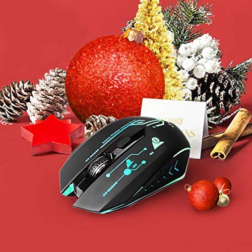 UHURU WM-02Z Wireless Gaming Mouse, 2.4G Wireless Rechargeable Mouse with 6 Programmable Buttons, 5 Adjustable Levels DPI Up to 4800DPI, 7 Colorful LED Lights, Compatible with Notebook, PC, Mac