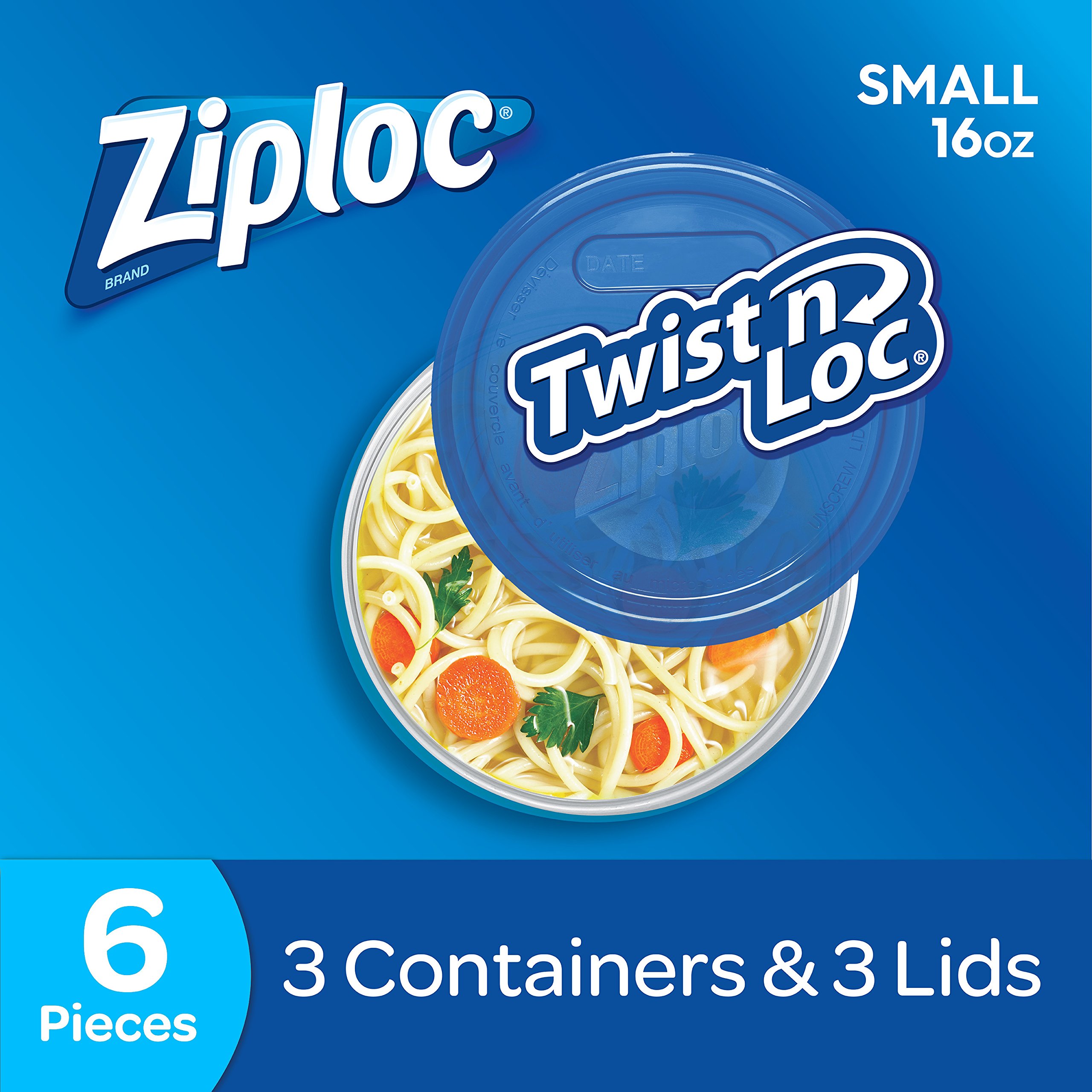 Ziploc Twist N Loc Containers, Small 3 Containers and 3 Lids (Pack of 2)