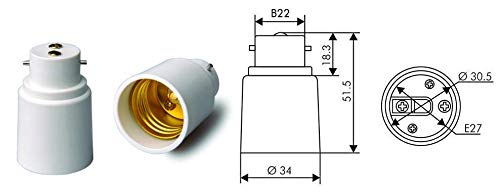 YiLighting - B22 to E26/E27 Two-Pin Socket to Standard Socket Edison Light Bulb Adapter Converter For LED Halogen CFL Light Lamp (2 Pack)