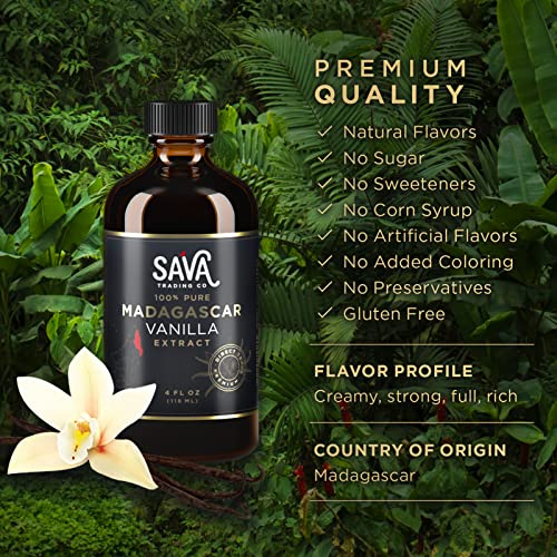 SAVA Madagascar Vanilla Extract β 100% Pure Vanilla Extract from High-Quality Madagascar Vanilla Beans β No Sugar Added Gourmet Vanilla Extract β Baking Supplies (2 Oz)