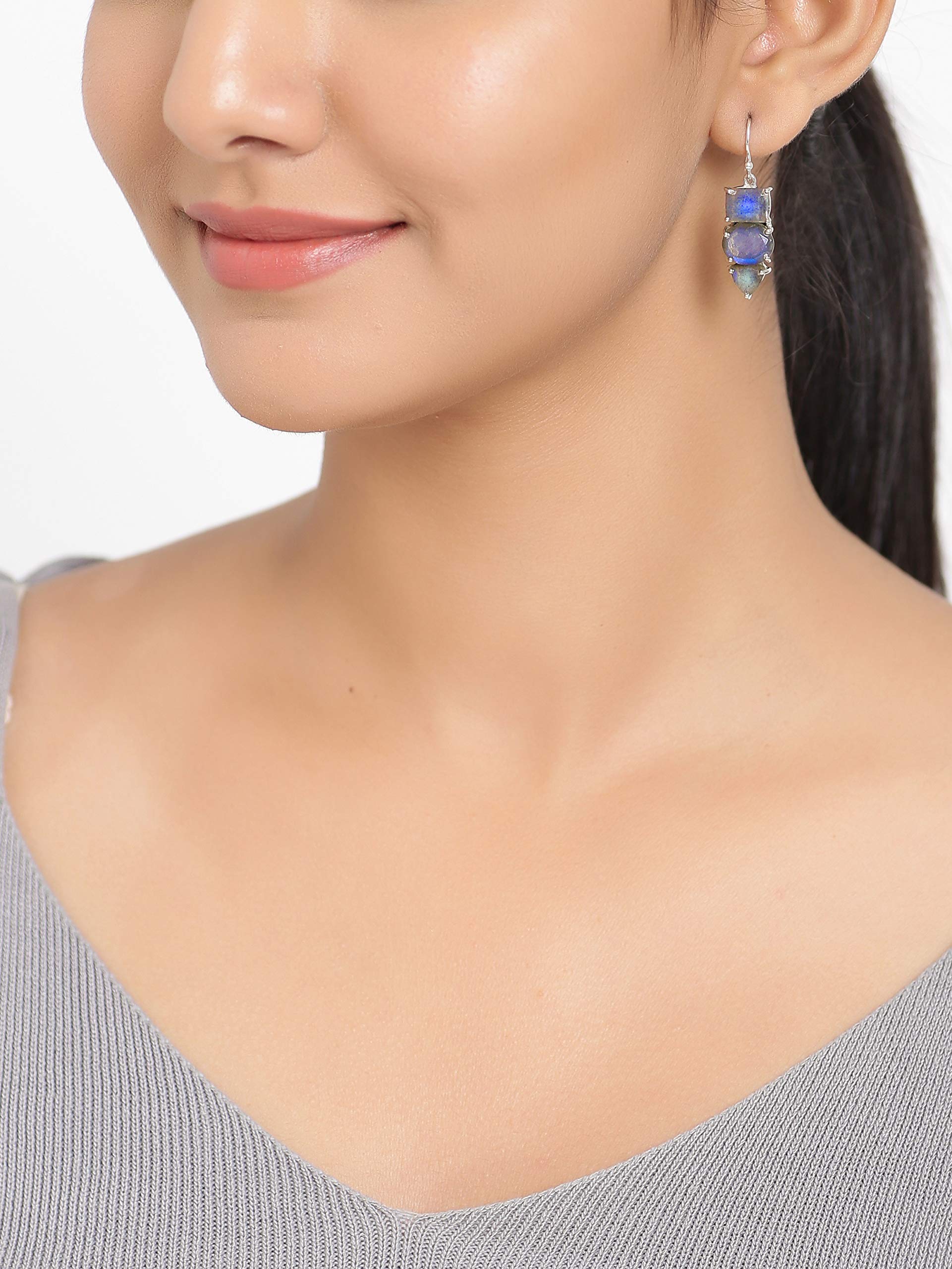 YoTreasure Labradorite Earrings Solid 925 Sterling Silver Blue Fire Gemstone Jewelry for Women