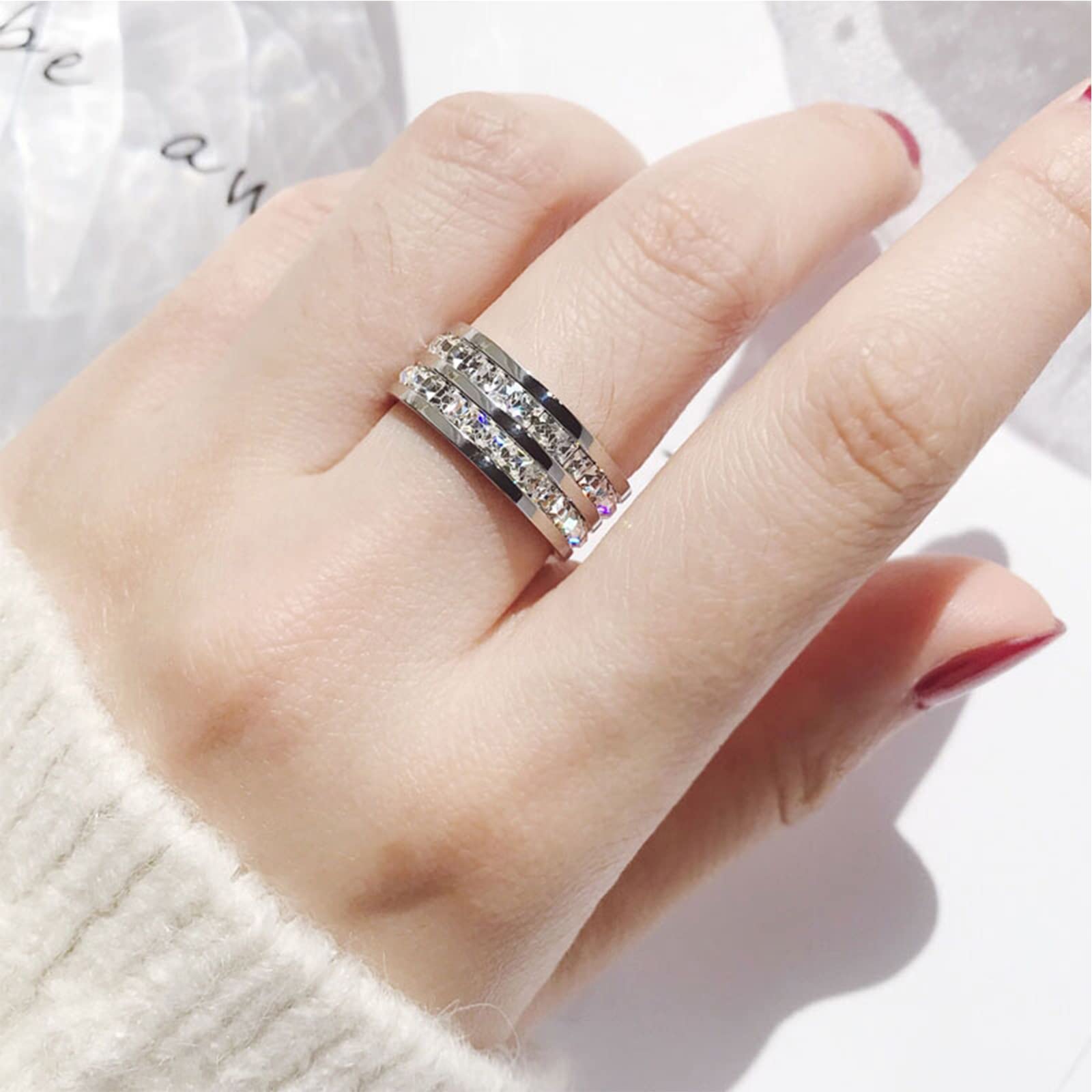 xrxebv Women Stackable Eternity Ring Wedding Bands,18K Gold Plated Cubic Zirconia Promise Rings (silver, 7)