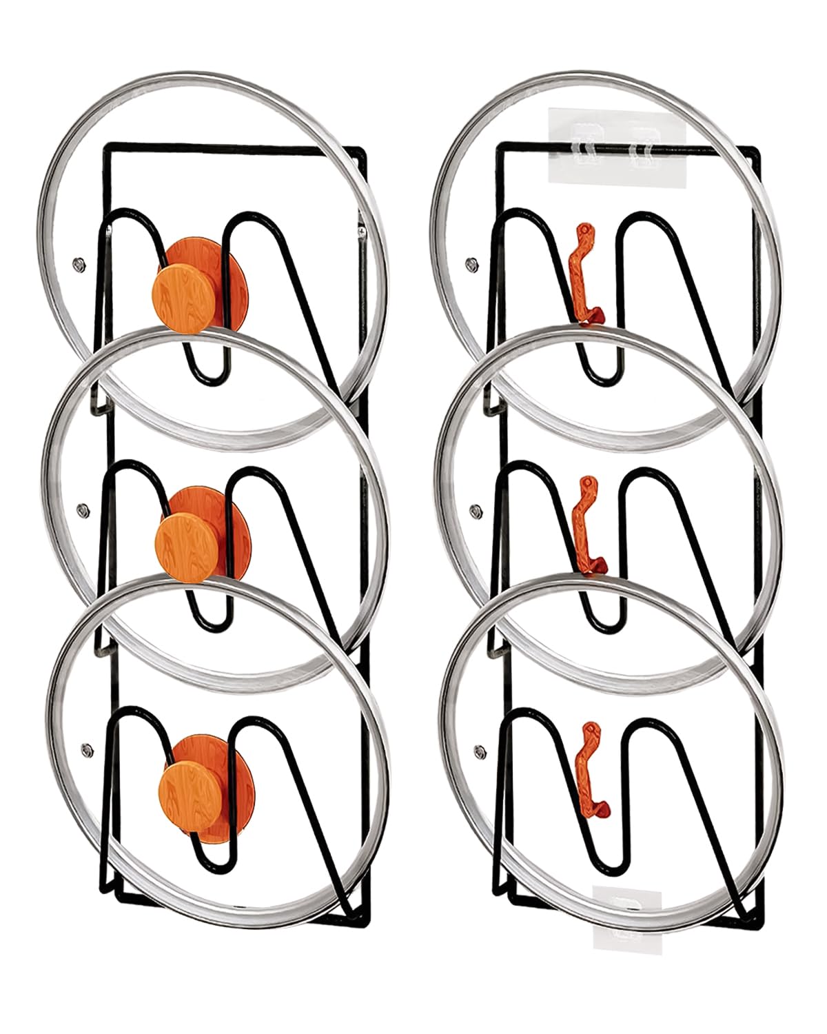Whtawtaw 2 Pack Iron Pot Lid Organizer Rack, 6-Tier V-Wall Pot Lid Holder, Rust Resistant, Black