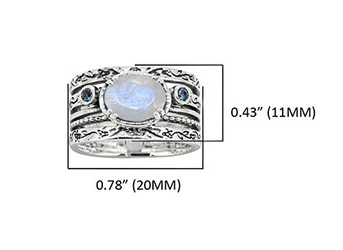 YoTreasure Moonstone London Blue Topaz 925 Sterling Silver Antique Three Stone Ring