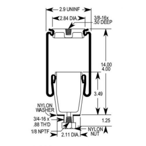 TORQUE Cab Sleeper Air Spring Bag for Select Peterbilt 379 Trucks (Replaces Firestone 7036, W02-358-7036, Peterbilt T81-6002, 29-03200, T81-6000) (TR7036)