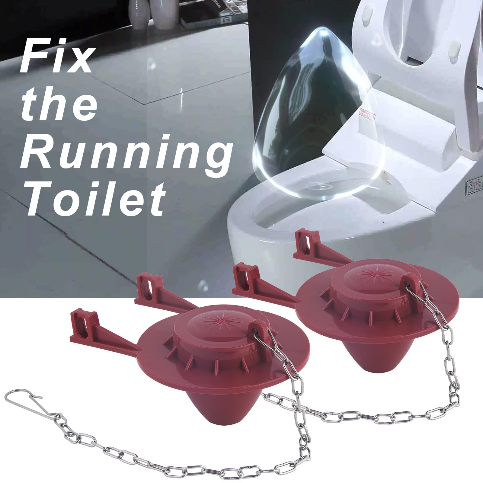 Toilet Flapper Replacement Kit, 2-inch Toilet Stopper Flush Valve Seal Compatible with American Standard Toilet, Long-Lasting Rubber Seal Flapper with Stainless Steel Chain-Red(Pack of 2)