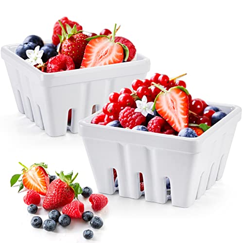 ZEAYEA Set of 2 Berry Basket, Melamine Berry Bowl With Holes, Square Kitchen Fruit Basket, 5" Colander for Strawberry, Grape, Cherry, Berries, Veggies