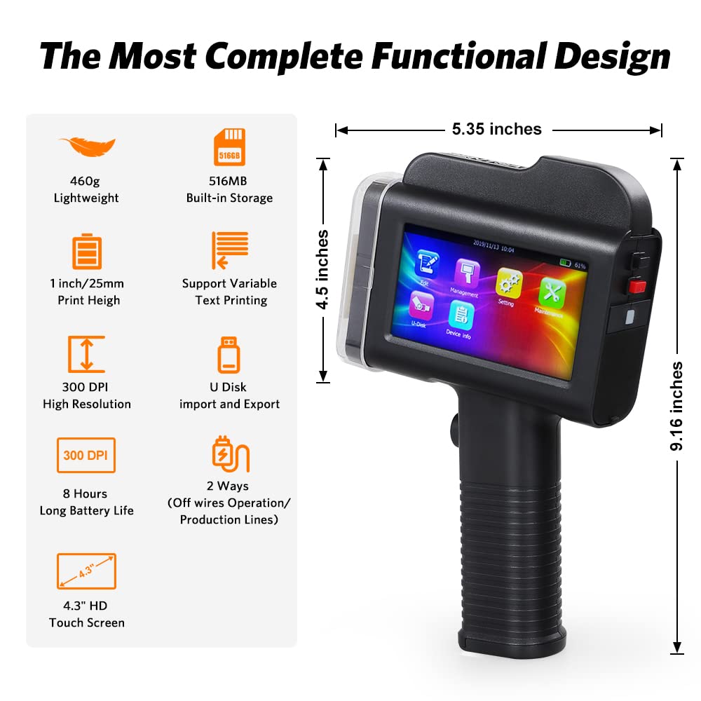 v4ink Portable Printer with HD LED Touch Screen use for QR-Code Barcode UPC Production Date Logo Batch Number
