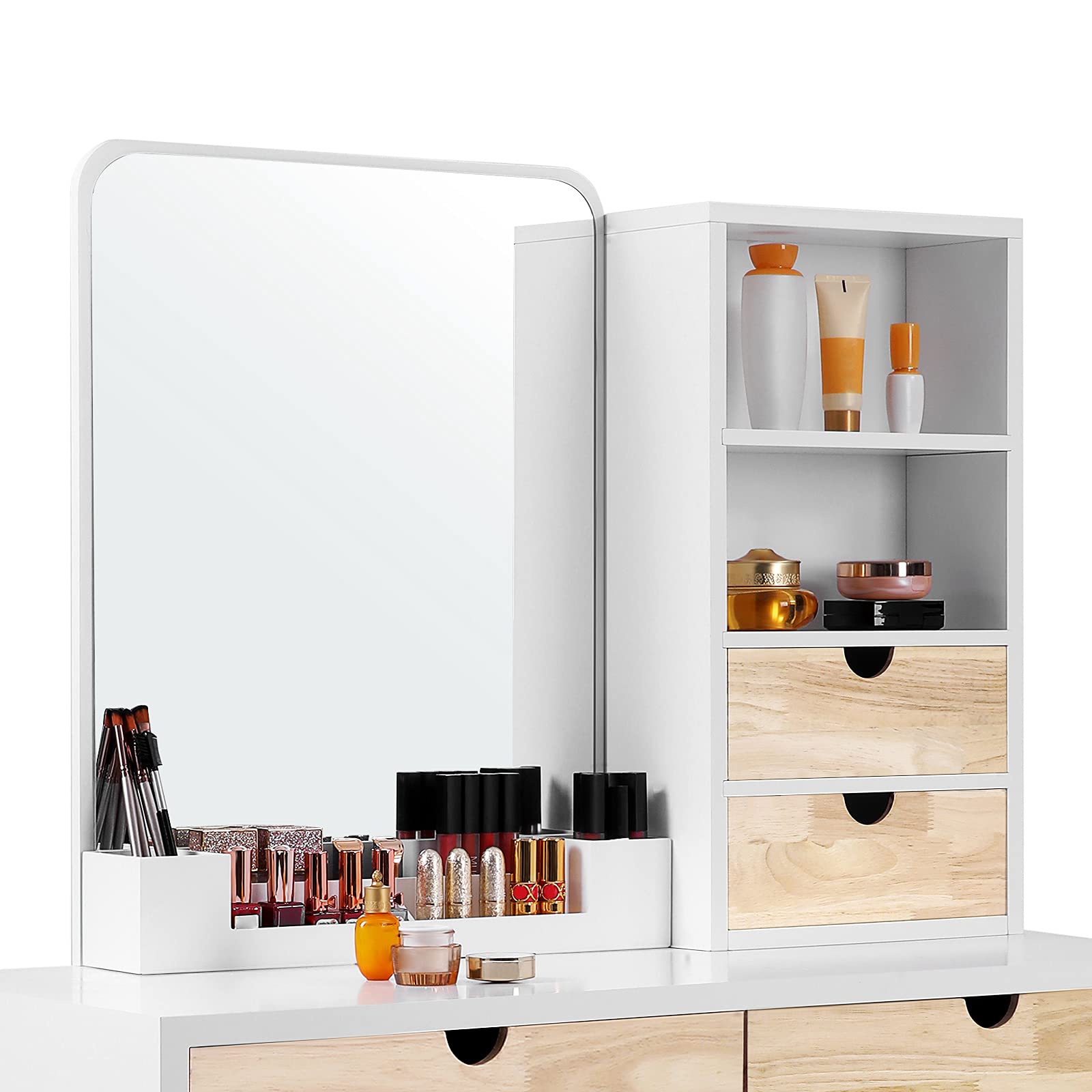 VASAGLE Vanity Set Modern Makeup Dressing Table with Mirror, Felxible Storage, White and Natural URDT32K