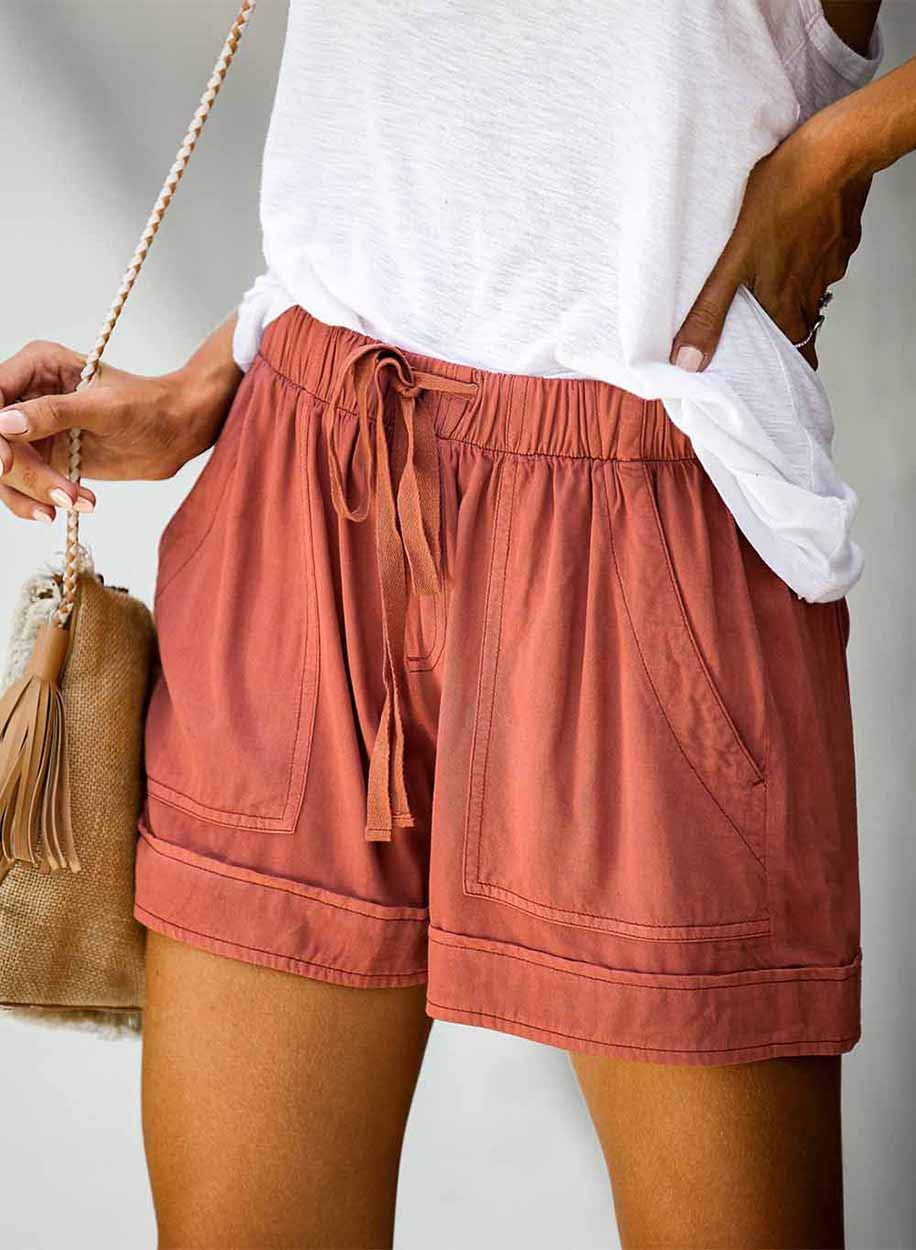 Wielsscca Womens Drawstring Shorts Summer Elastic Waist Casual Lightweight with Pockets Orange XL