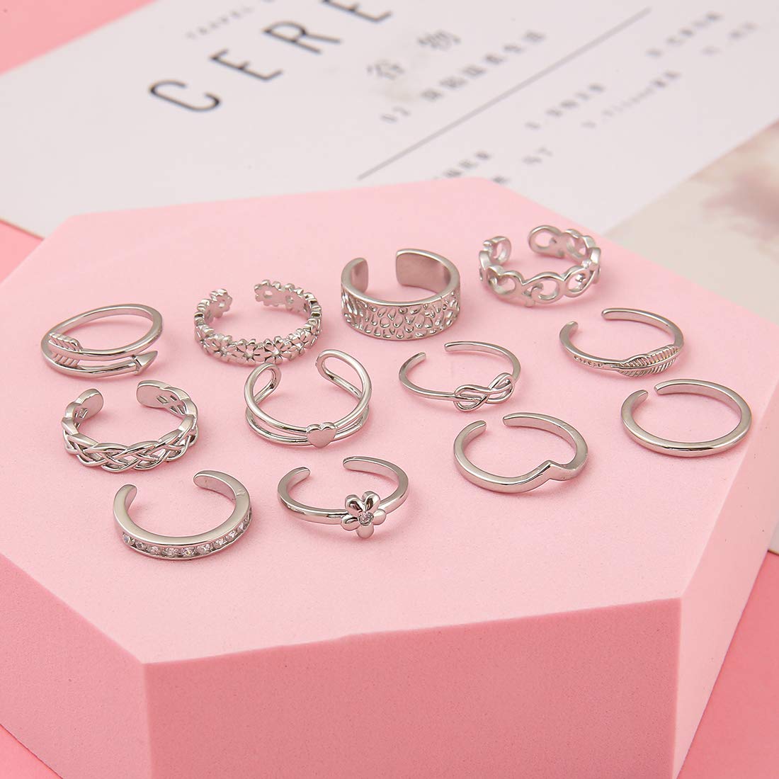 WFYOU 12PCS Adjustable Toe Rings for Women Silver Rose Gold Open Toe Ring Set Beach Foot Jewelry Tail Ring