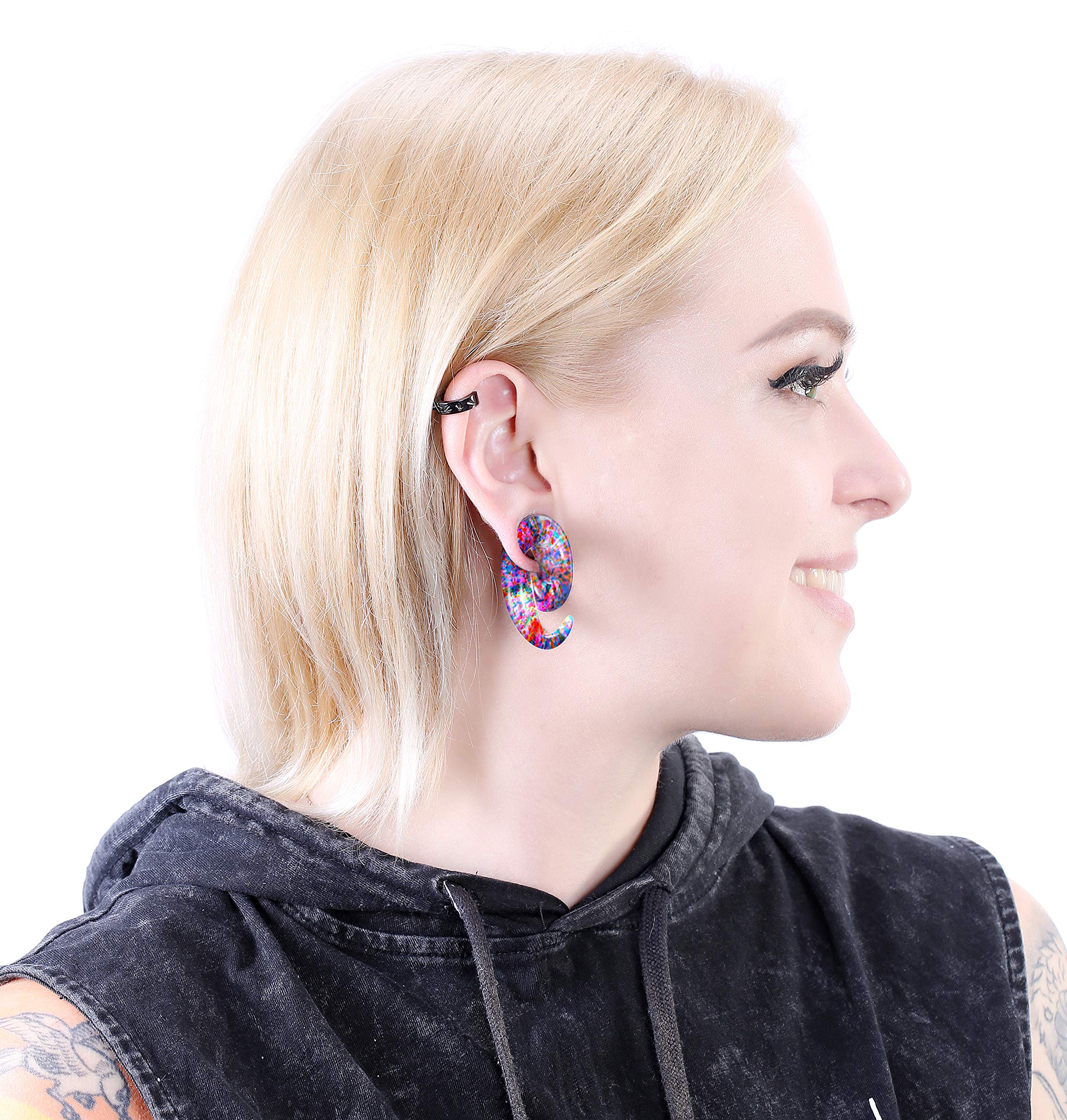 WBRWP 54PC Gauges Kit Ear Plugs and Tunnels Stretching Expander-Starter : 14G-00G Color Splash Acrylic Tapers and Plugs with Double O-Ring and Spiral Taperss Body Piercing Colorful set