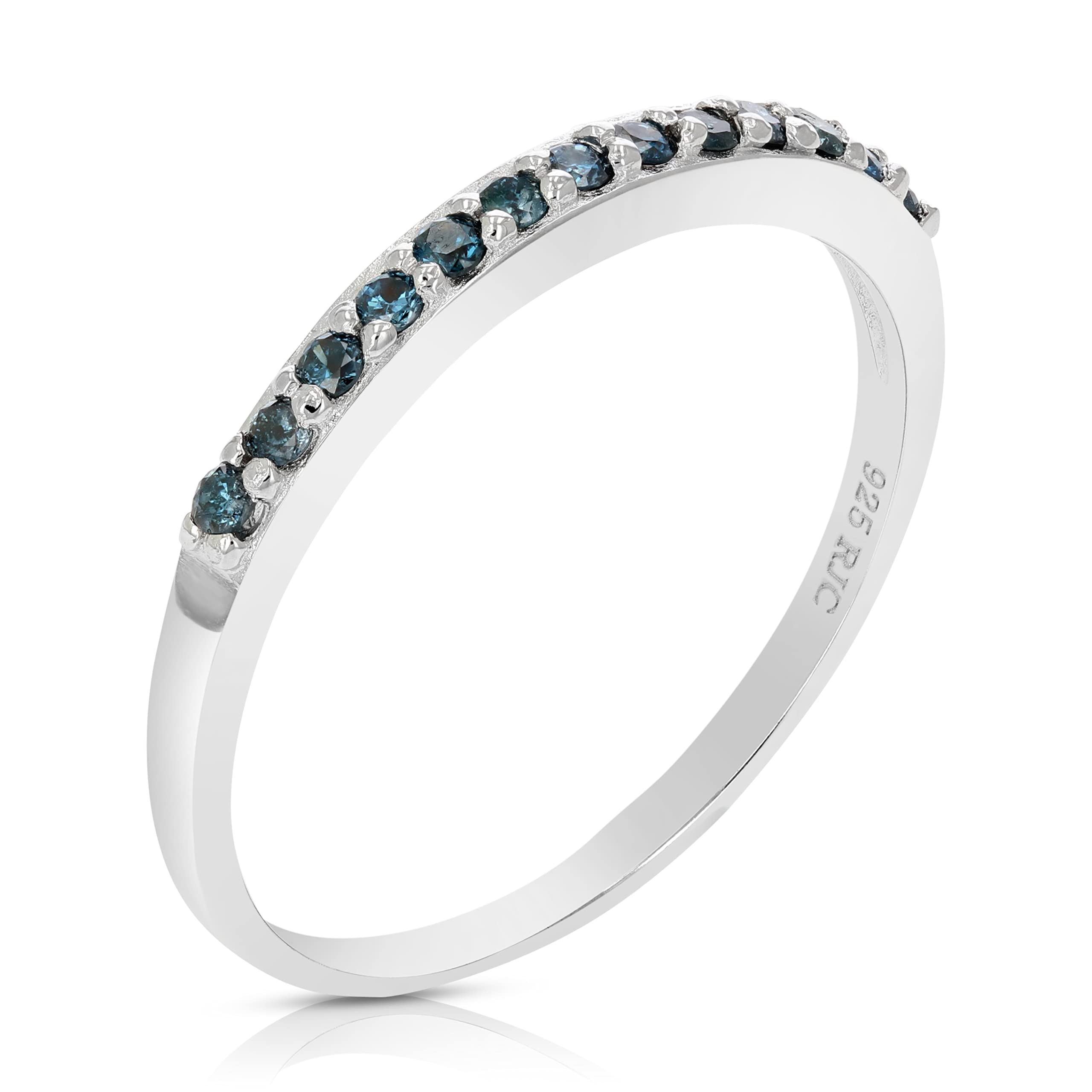 Vir Jewels 1/6 cttw Blue Diamond Ring Wedding Band .925 Sterling Silver Prong Set Round Size 8