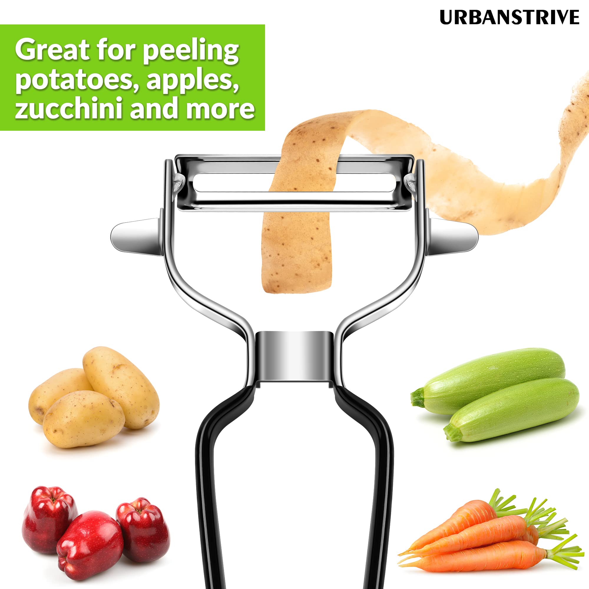 Urbanstrive Stainless Steel Y Shaped Vegetable Peelers For Kitchen, Heavy Duty Potato Peeler Hand, Fruit Peeler Veggie Peeler, Kitchen Food Peelers, Comfortable Handle, Dishwasher Safe, Black