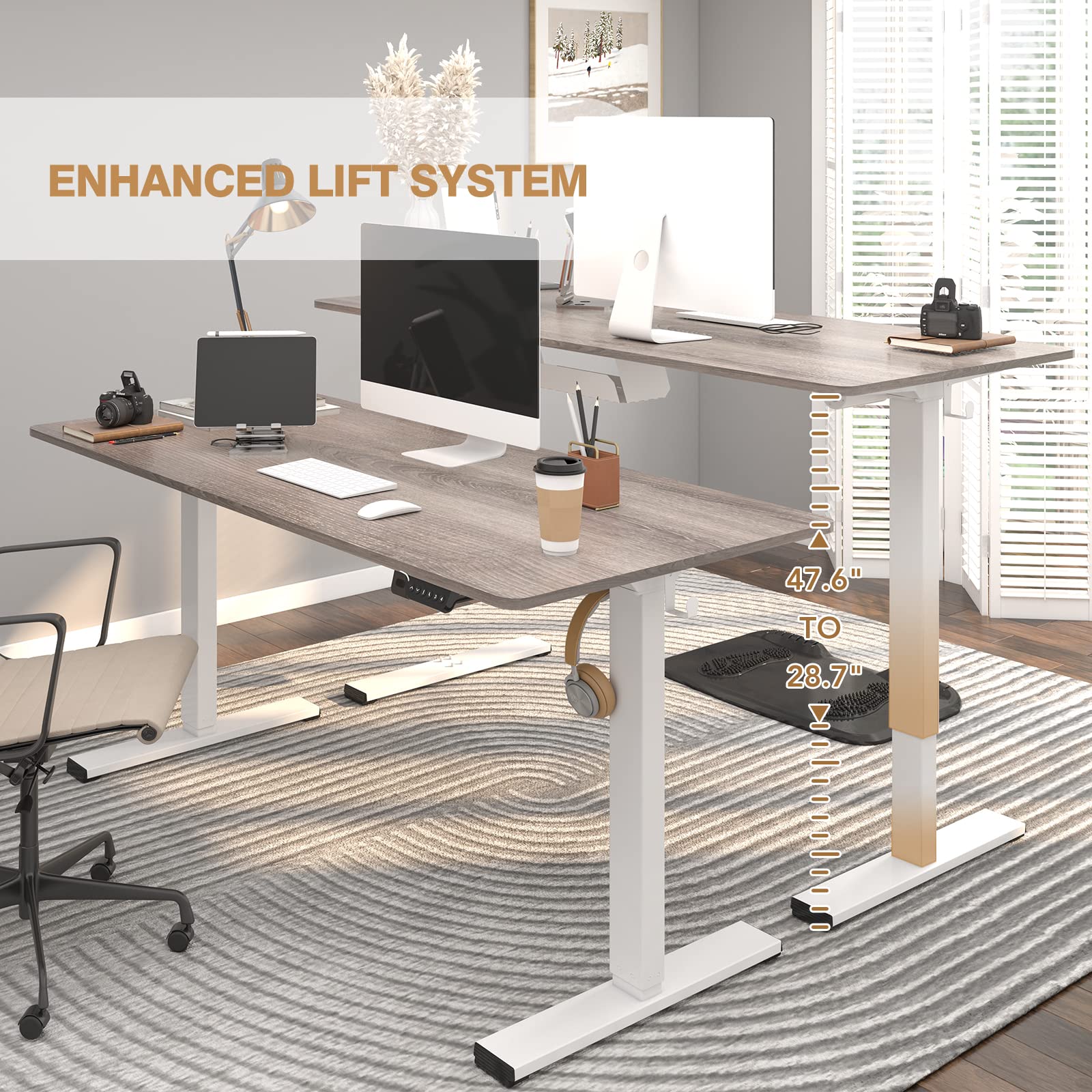 SANODESK Standing Desk Adjustable Height, 48x24 Inch Electric Standing Desk with Headphone Hook, Stand up Desk for Home Office Computer Desk,Handset with 4 Memory Presets and Charging Ports