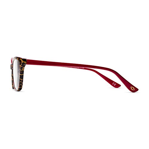 Sofia Vergara x Foster Grant Women's Teresa Cat-Eye Reading Glasses, Leopard Front Over Shiny Red Base, 52 mm + 1.75