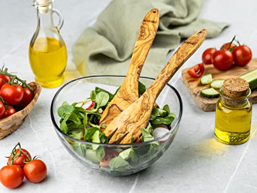 SOLTAKO Handmade Salad Serving Spoons - Olive Wooden Salad Server - Fork - Cooking Spoon - Kitchen Utensil Set - Made of Fancy Olive Wood - Salad Spoon and Fork Set - Kitchen Gadgets - 12"