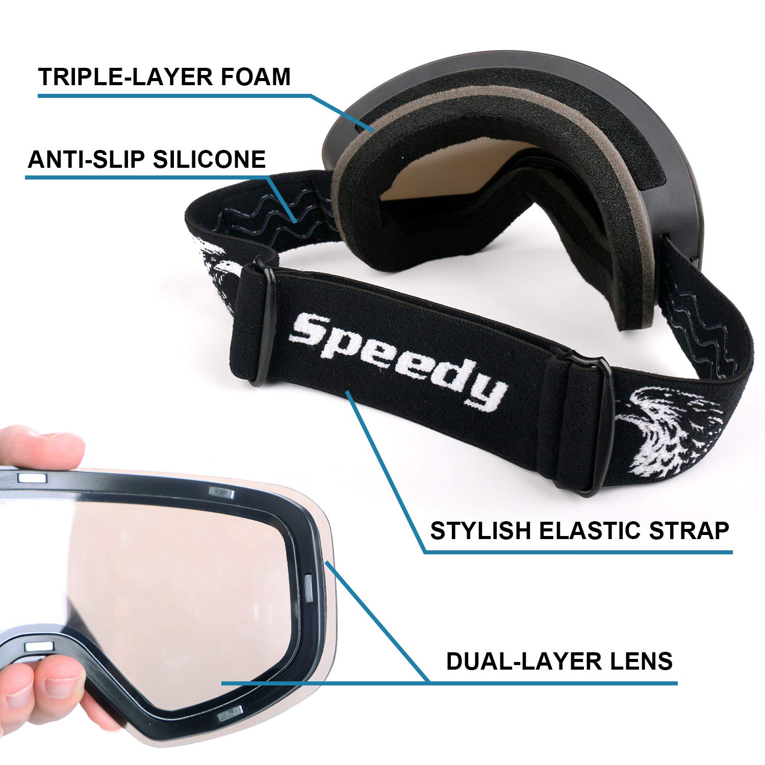 XGEAR Frameless Snow Goggles - Magnetic Interchangeable Lenses, 100% UV Protection, OTG Ski Goggles for Men and Women (Silver, VLT 10%)