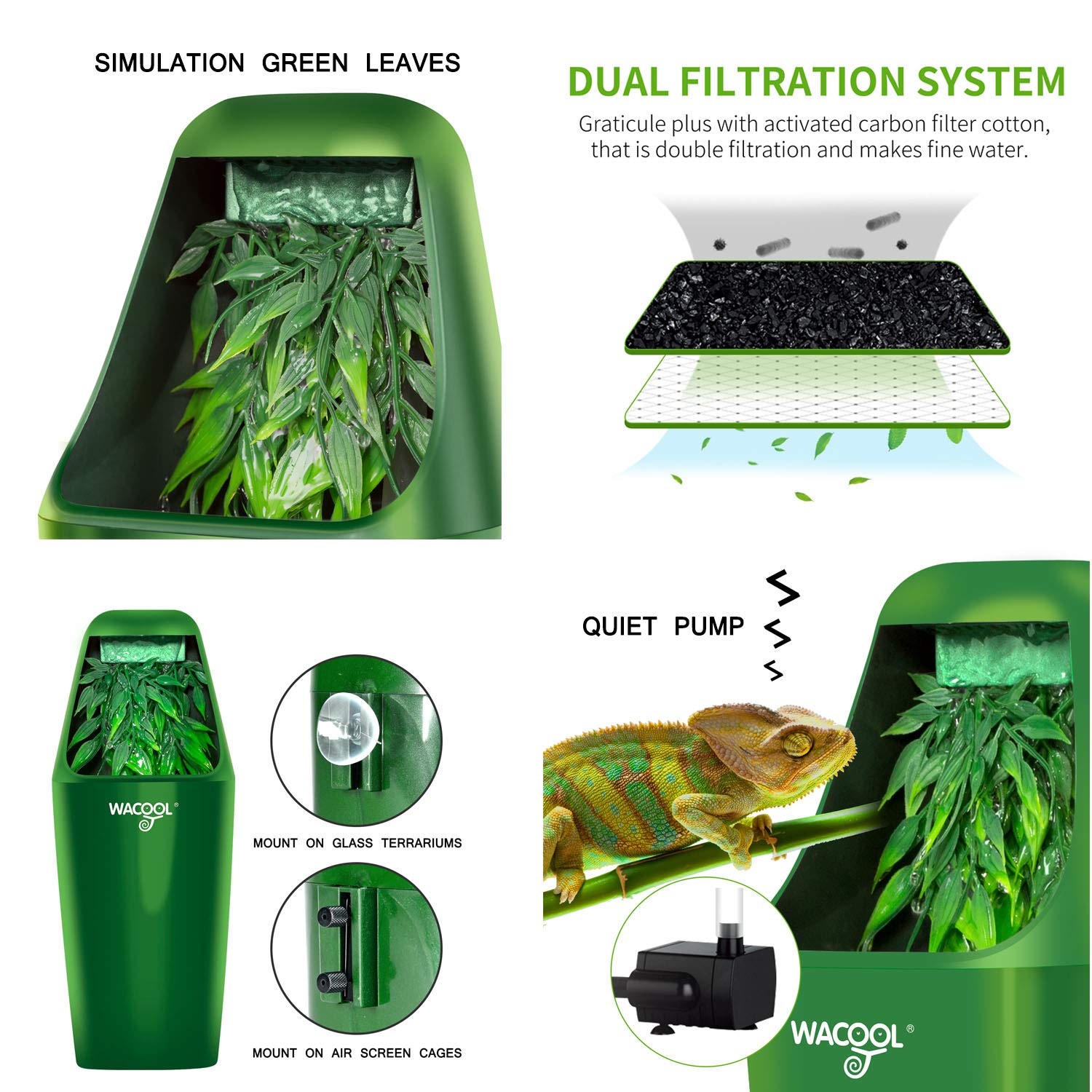 WACOOL Automatic Reptile Dripper, Reptile Drinking Fountain Water Dispenser for Chameleon Iguana Crested Gecko Lizard Amphibians