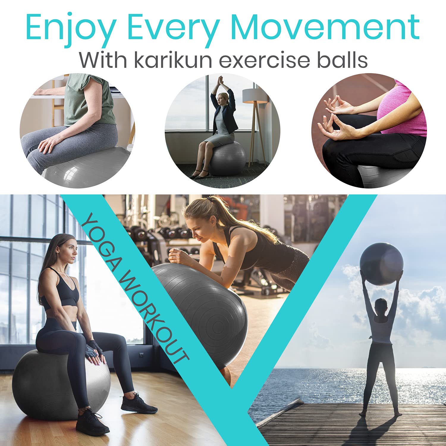 Vive Yoga Exercise Ball - Anti-Burst Composite Material, Multiple Sizes, 60 Day Guarantee