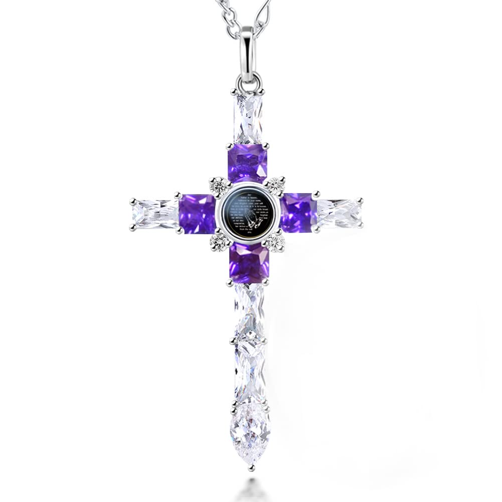 VISILOVE Lord' s Prayer Praying Hands Cross Necklace Pendant Garnet Red