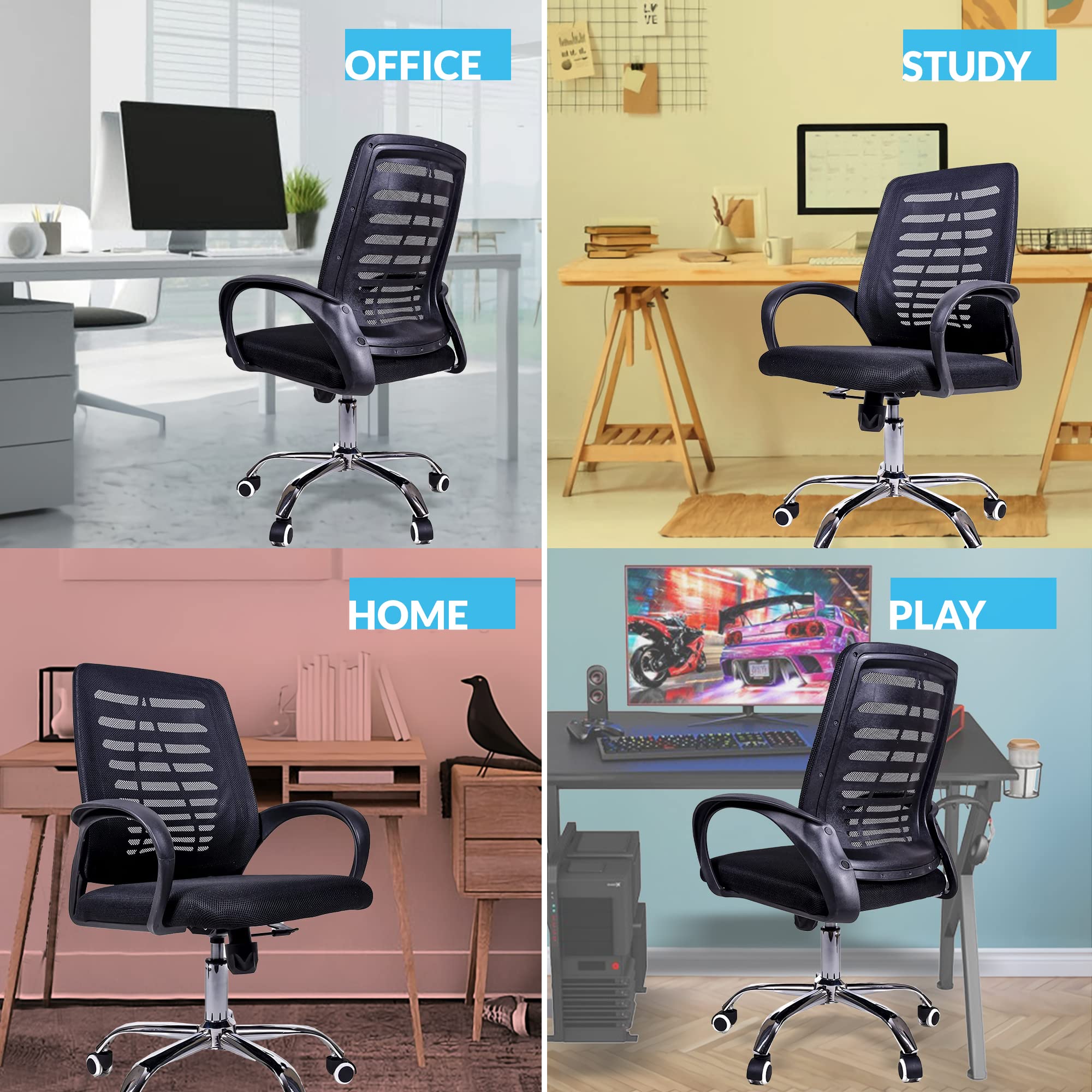 US Office Elements Ergonomic Office Chair with Lumbar Support | Computer Desk Chair with Arms | Adjustable 360 Swivel Chair with Arms (Black)