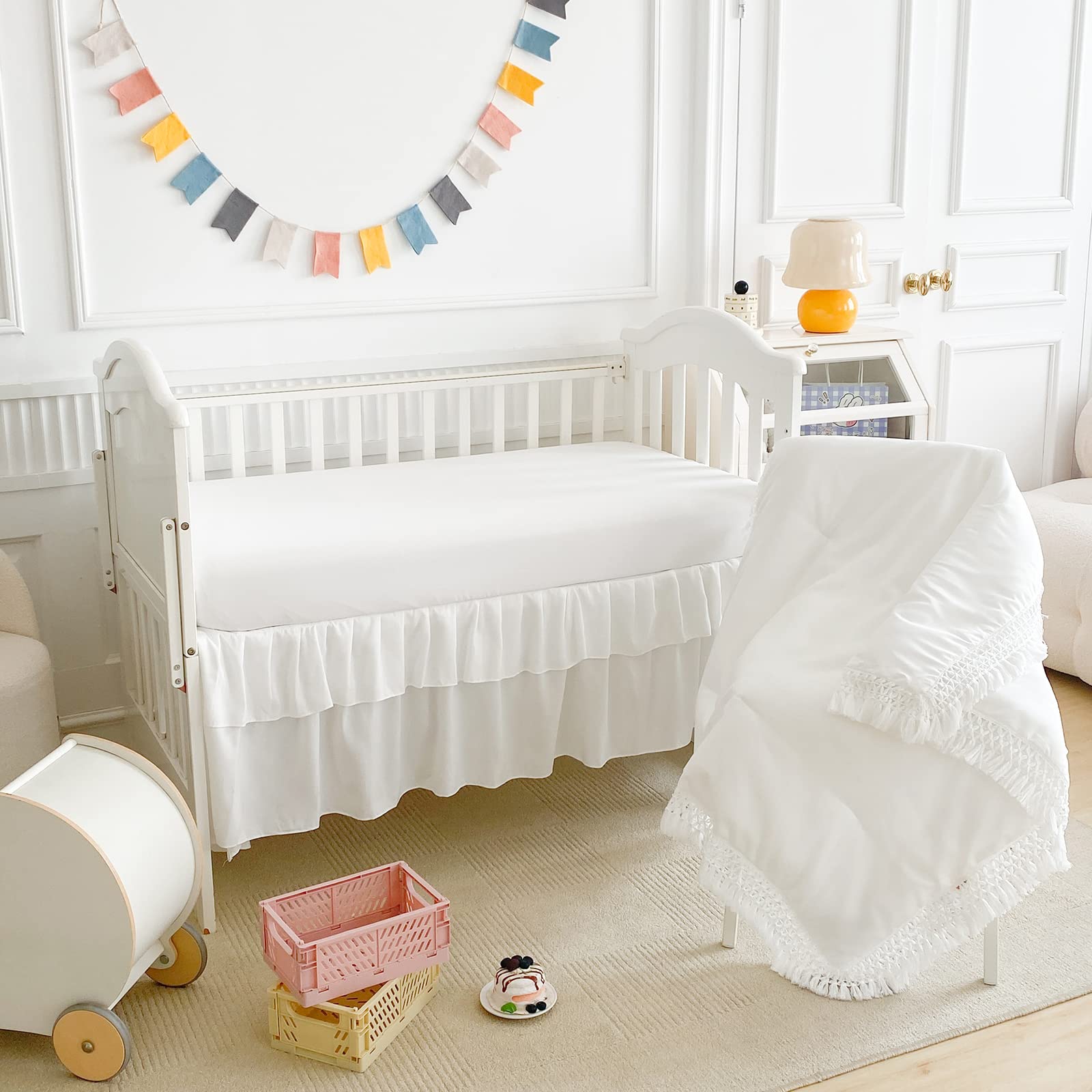 UOZZI BEDDING 3 Pieces Crib Bedding Set Baby Tassels Comforter with Fitted Sheet and Pillow Green