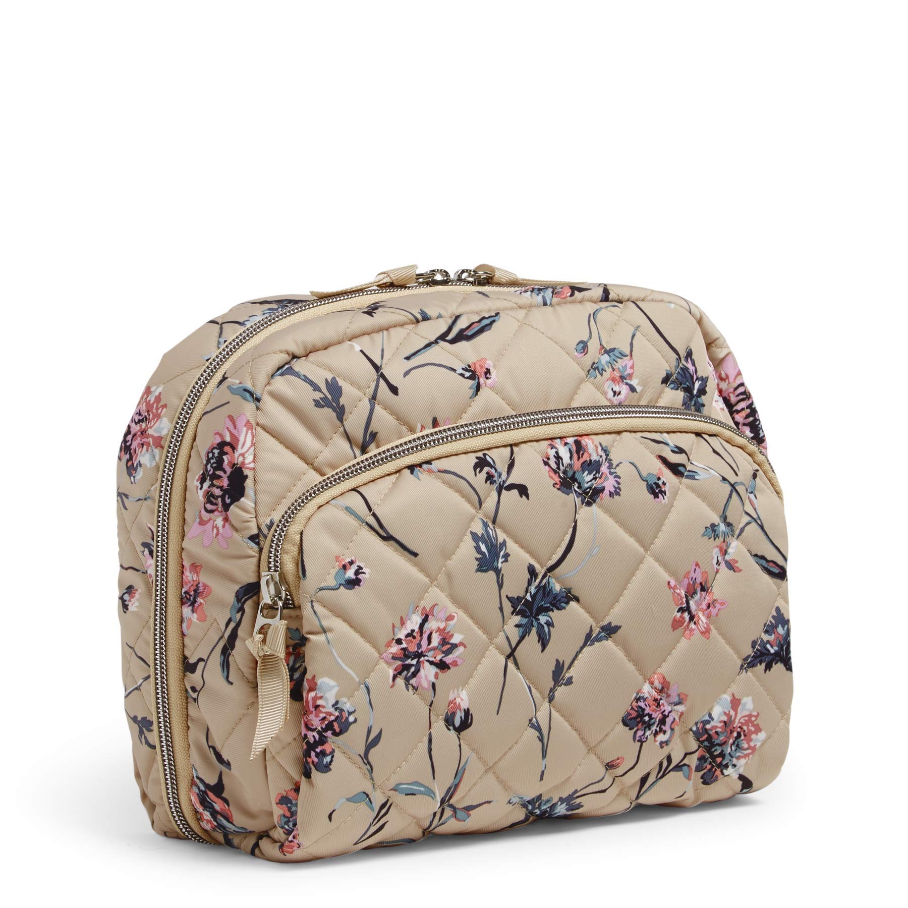 Vera Bradley Women's Performance Twill Lay Flat Cosmetic Makeup Organizer Bag, Strawflowers, One Size