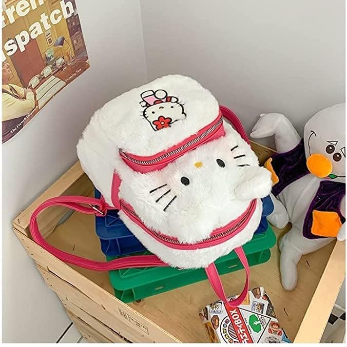 WEERSHUN Hello Kawaii Small Furry Cinnamoroll Dog Melody Plush Backpack Plush Backpack Cute Girl Bag, Kitty, Medium, Schoolbag