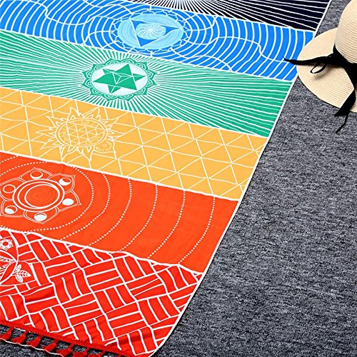 Yoga Mat Tapestry Rainbow 7 Chakra Stripes Beach Towel Summer Wall Hanging Mandala Blanket Travel Sunscreen Shawl Hippy Boho