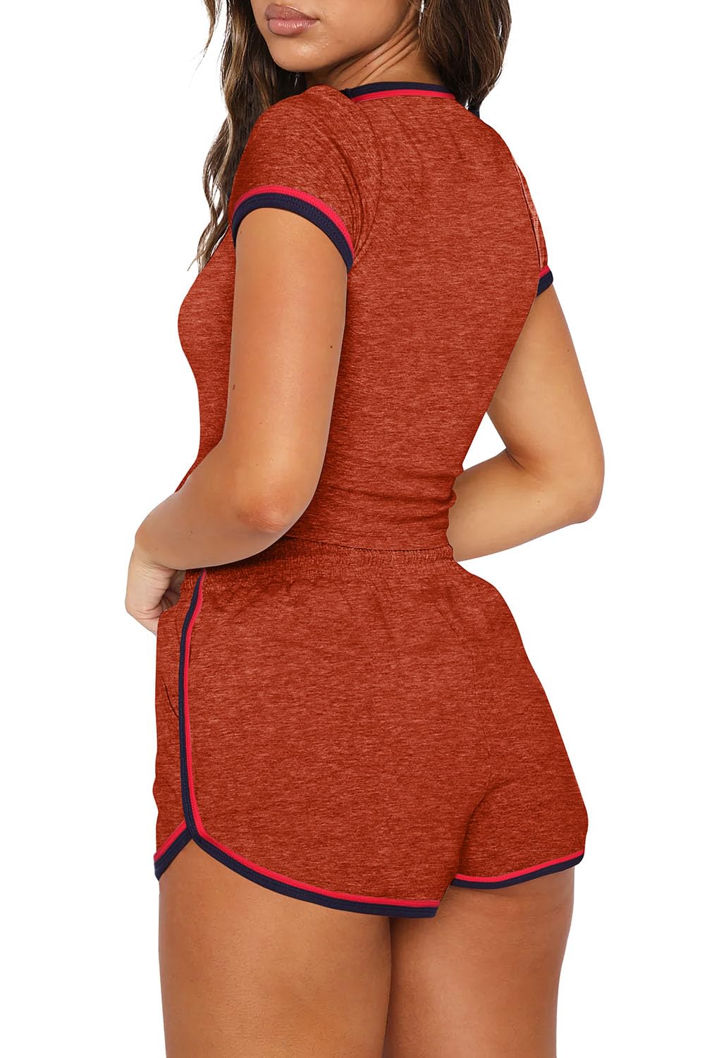 WIHOLL Short Outfits for Women Summer Fashion Plus Size 2 Piece Sets Orange M