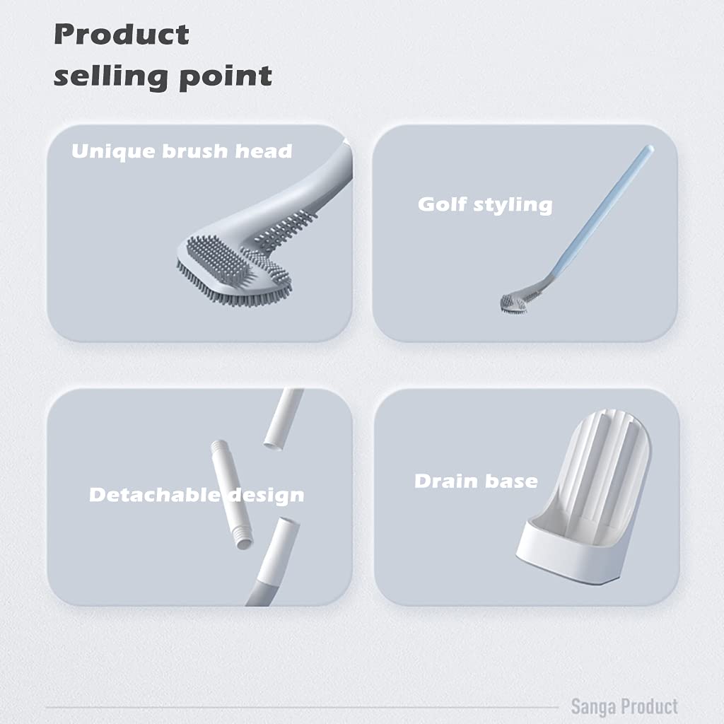 Techinal Golf Silicone Toilet Brush Bathroom Soft Bristles Toilet Bowl Scrubber Brush with Storage Box Bathroom Accessories Toilet Brush and Holder Set for Bathroom Plunger Silicone Cleaner