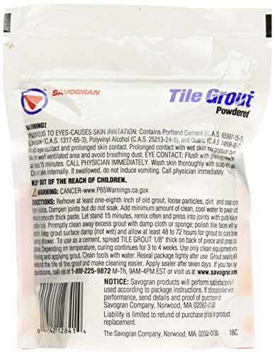 Savogran Tile Grout - 1lb Bag of Bright White Grout Powder Mix for Tile Installation & Repair - Durable Waterproof Grout for Pools, Tubs, Showers, Sinks - Ceramic & Mosaic Unsanded Powdered Grout