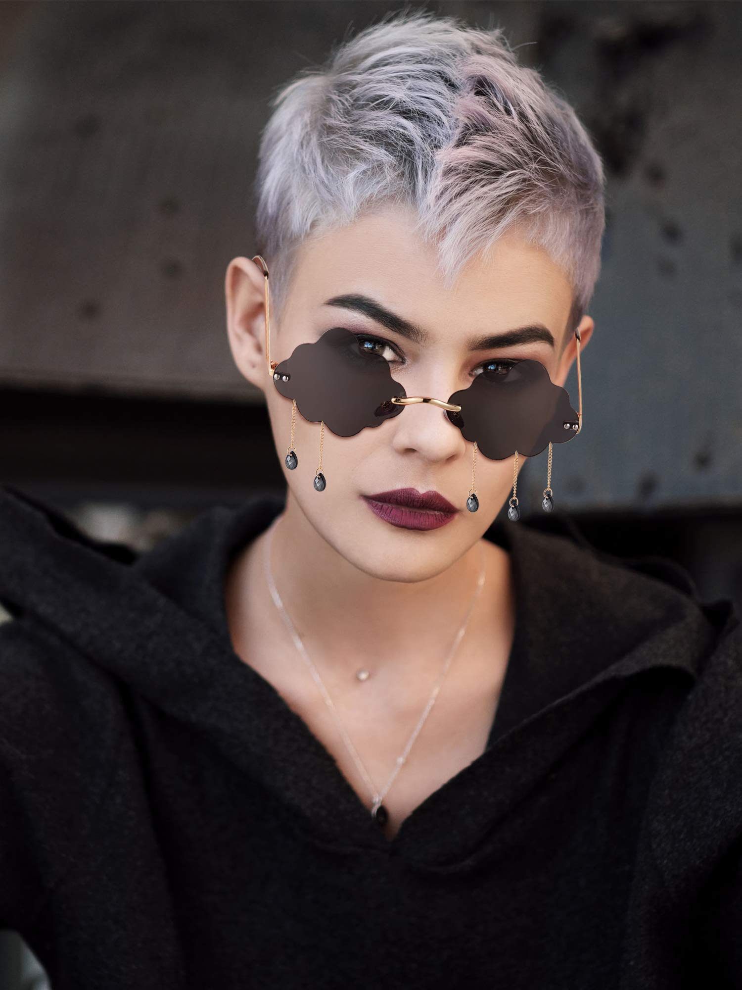 Weewooday 4 Pairs Cloud Sunglasses Raindrop Colorful Rimless Cute Sunglasses Funny Heart Flame Shaped Disco Glasses for Women Men