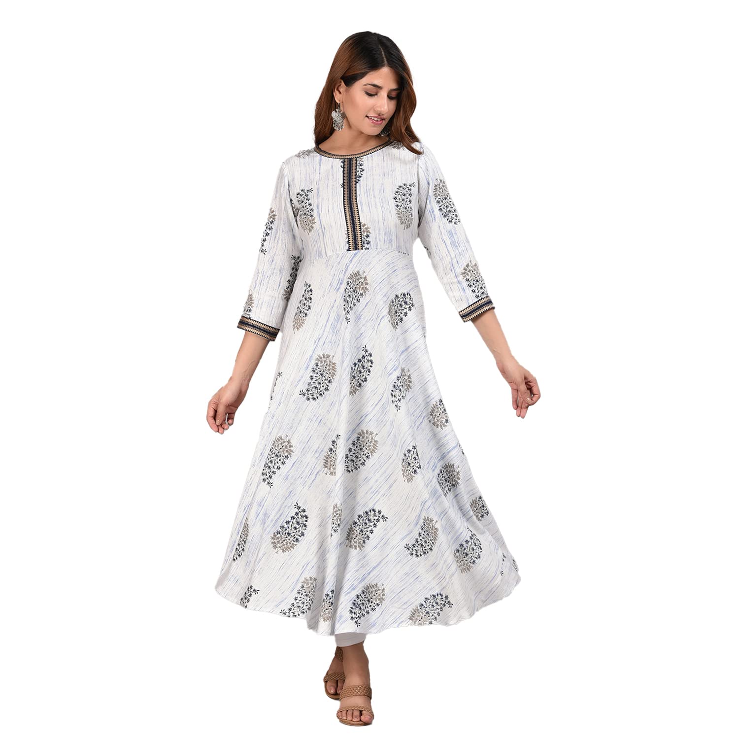 Yash Gallery Women's Rayon Tie Dye Print Anarkali Kurtis (White)