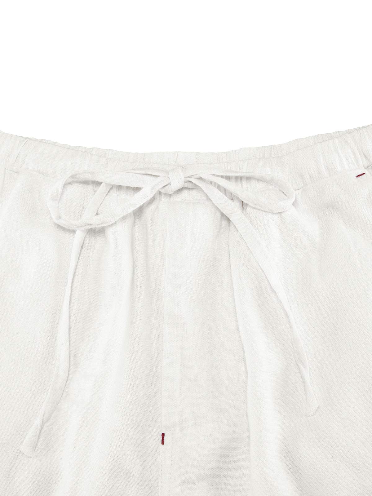 ThCreasa Mens Casual Elastic Waist Drawstring Pants Cotton Linen Baggy Lounge Pants Beach Trousers with Pockets White L