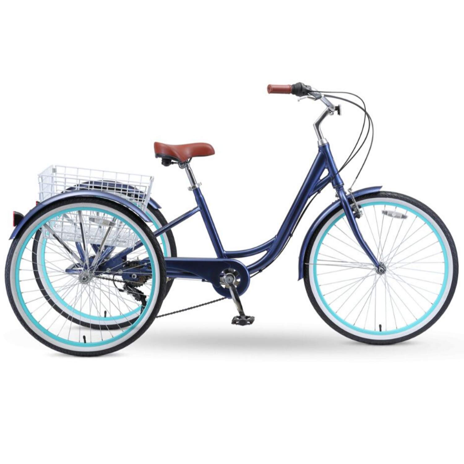 sixthreezero Body Ease 26 Inch 7-Speed Adult Tricycle with Rear Basket, Navy