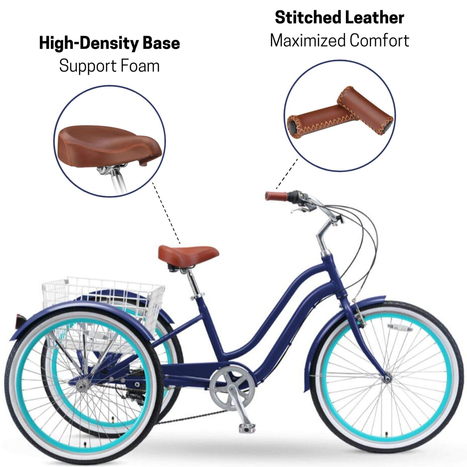 sixthreezero EVRYjourney 26 Inch 7-Speed Hybrid Adult Tricycle with Rear Basket, Navy, One Size (630333)