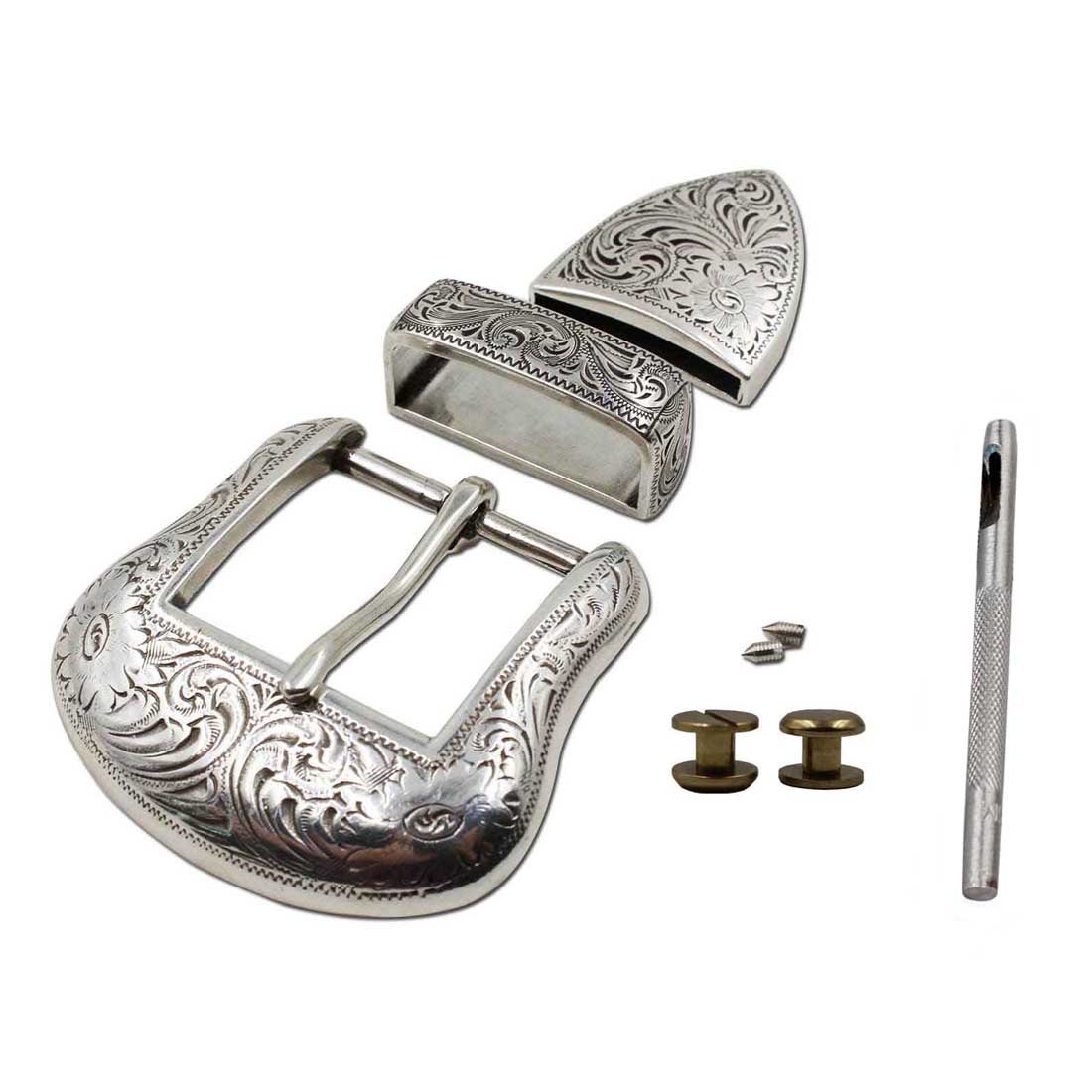 ToSSme Men Belt Buckles Silver Western Cowboy Buckles Set Belt Buckle (38mm Wide)