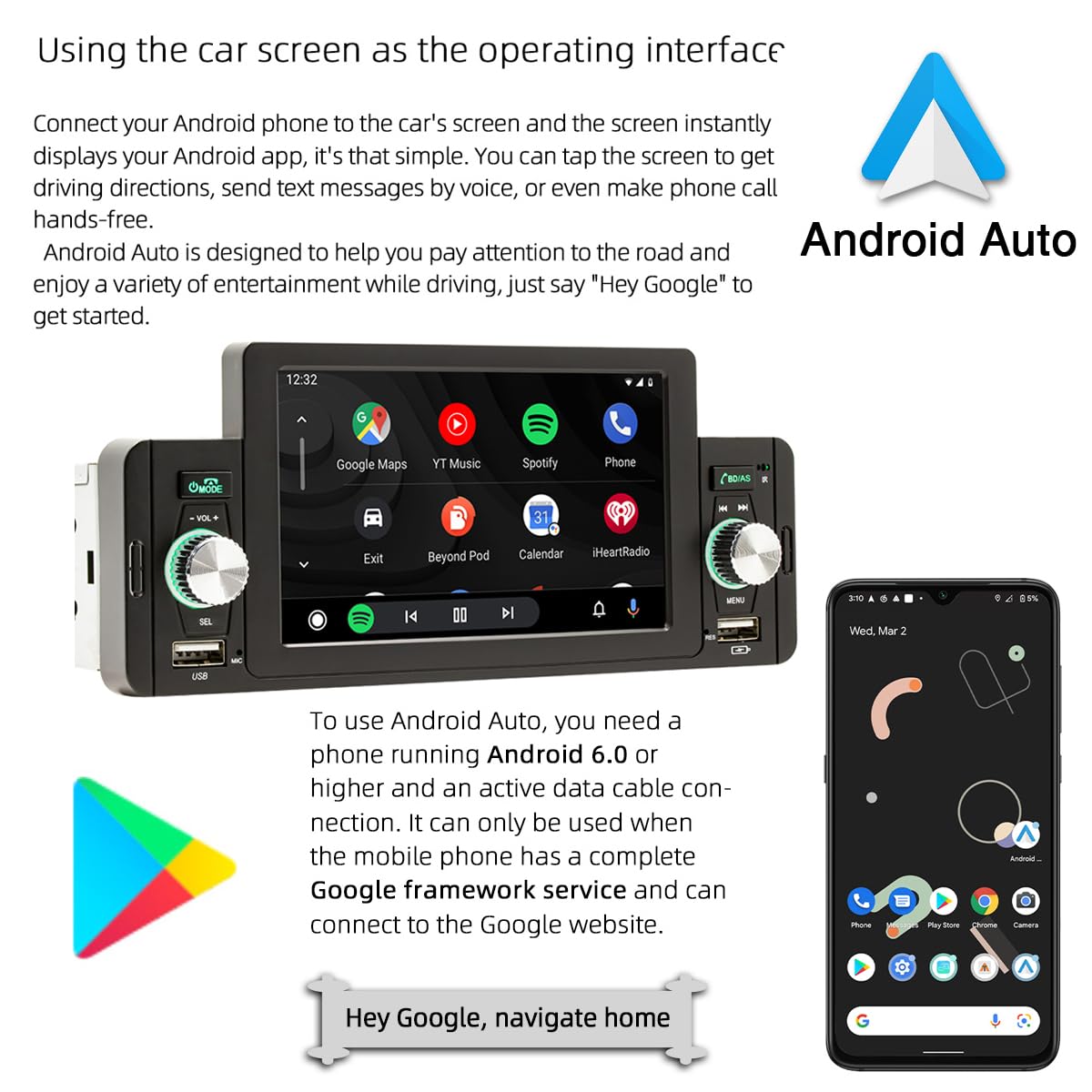 Single Din Car Stereo 5 Inch,for Apple Carplay & Android Auto Touchscreen Car Radio, with Mirror-Link,BT,FM,12 LED Backup Camera,USB Input Car Audio Video Playe
