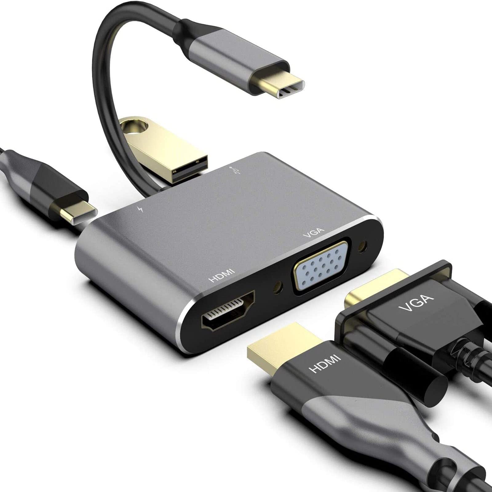 USB C to 4K HDMI VGA Adapter CLDAY 4-in-1 Hub USB 3.0 OTG Charging Power PD Port Compatible for MacBook Pro/Dell XPS/Samsung GalaxyâŚ