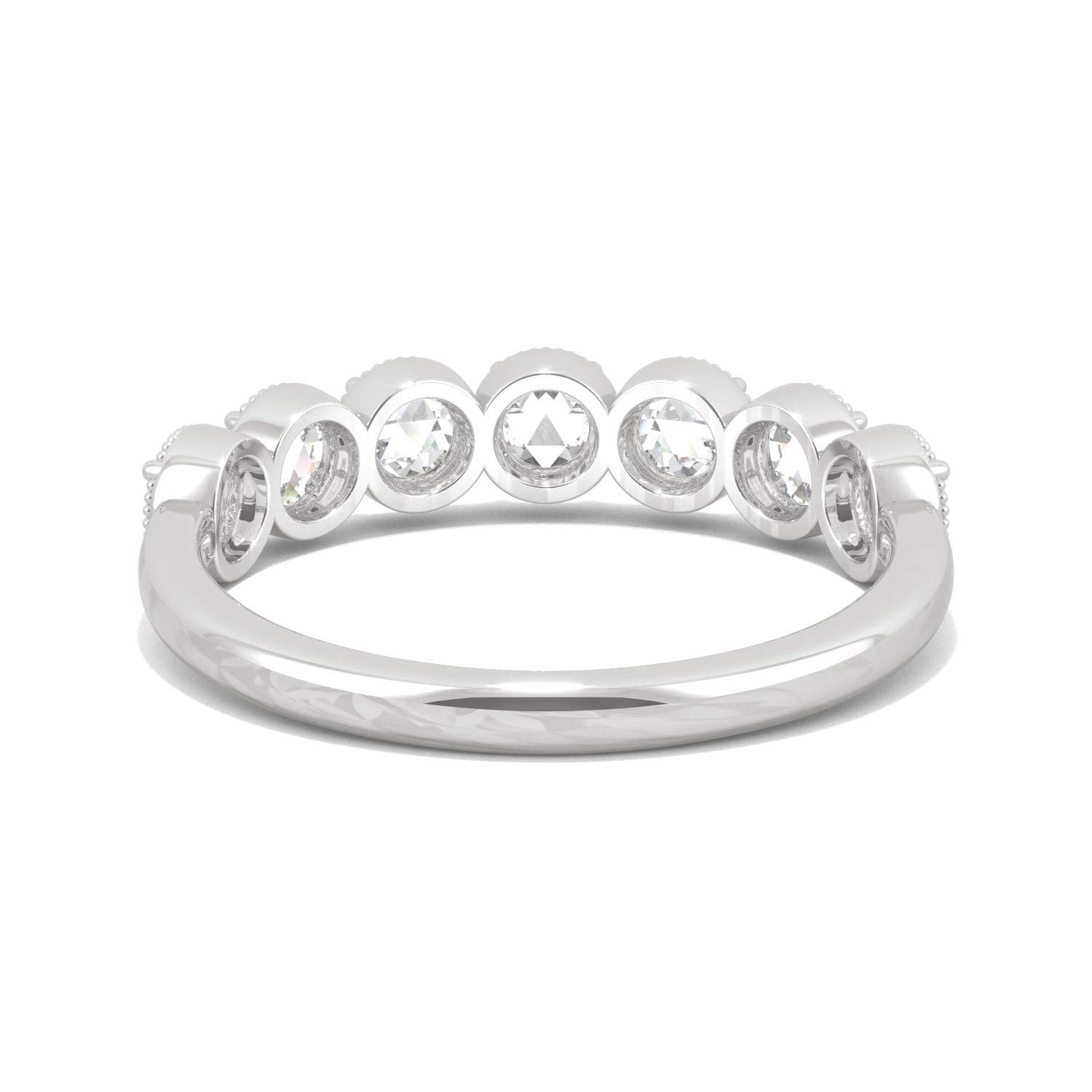White Gold Moissanite by Charles & Colvard Round Rose Cut Milgrain Wedding Band-size 9 0.42cttw DEW