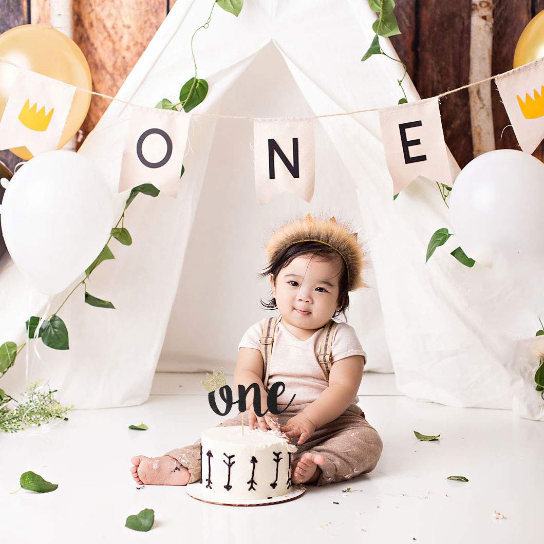 Wild one cake topper for birthday - 1st Birthday Cake with Flag. Birthday Party Cake Decorations.Baby shower photo props