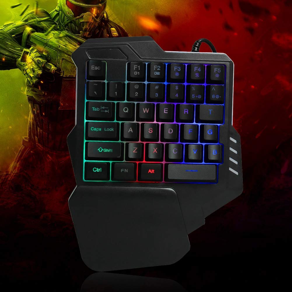 Wendry One-Handed RGB Gaming Keyboard, Professional Ergonomic Rainbow Mechanical Feel Gaming Keypad for PC/MAC/PS4/XBOX ONE Gamer