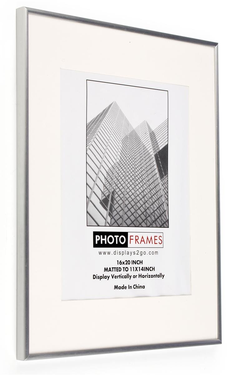 Silver Picture Frame for 11 x 14 Prints with Removable White Mat, Eliminate The Mat to Display a 16 x 20 Poster, for Wall Mount Use - Aluminum Frame with Clear Plastic Lens