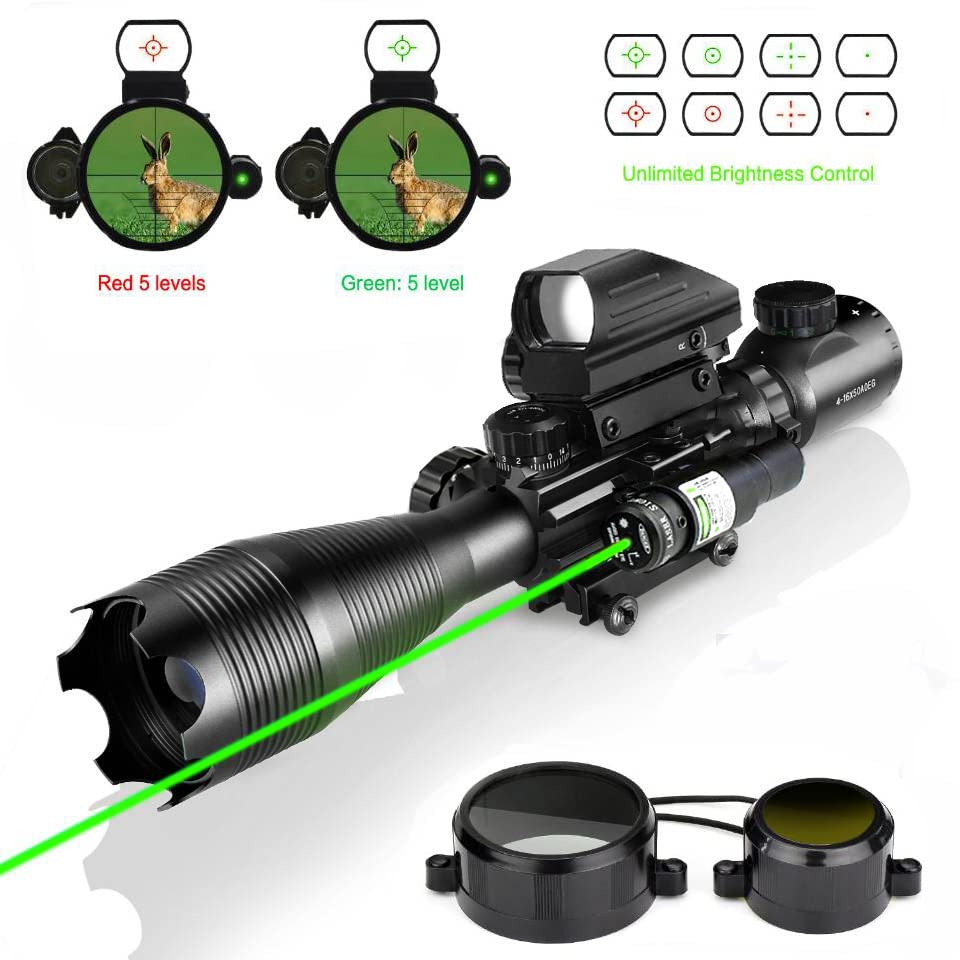 Rifle Scope Combo 4-16x50EG Dual Illuminated with Green Laser sight 4 Holographic Reticle Red/Green Dot for Weaver/Rail Mount