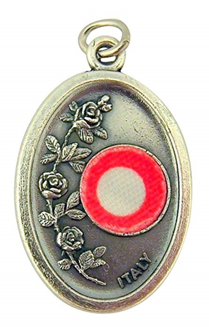 Silver Toned Base Saint Philomena 3rd Class Piece of Cloth Relic Medal, 1 Inch