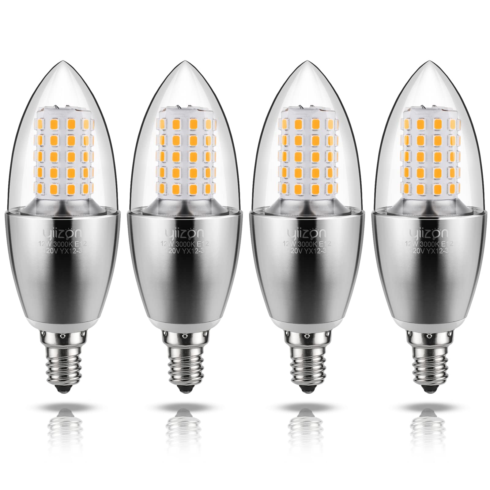 YIIZON E12 LED Corn Bulbs,12W LED Candelabra Light Bulbs 100 Watt Equivalent, 1200lm, Warm White 3000K LED Chandelier Bulbs, Decorative Candle, Non-Dimmable LED Lamp(4-Pack)